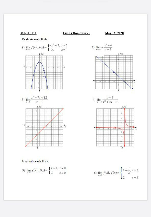 Solved May 16 2020 MATH 111 Limits Homework Evaluate Each Chegg