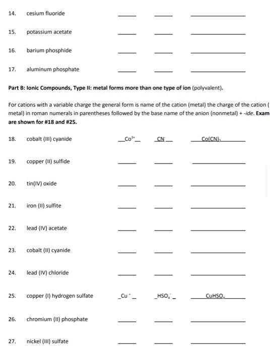 Solved Part B: lonic Compounds, Type II: metal forms more | Chegg.com