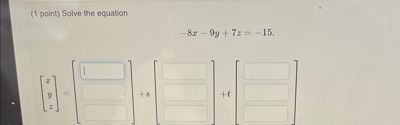 Solved (1 ﻿point) ﻿Solve the | Chegg.com