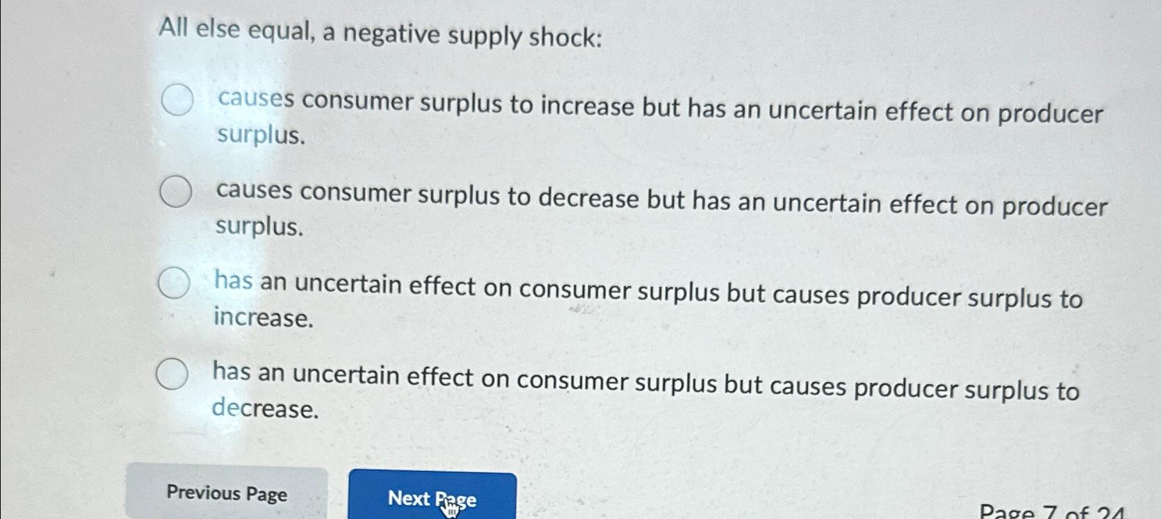 Solved All else equal, a negative supply shock:causes | Chegg.com