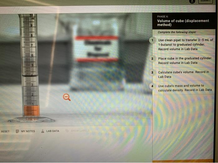 PHASE 6: Volume of cube (displacement method) | Chegg.com