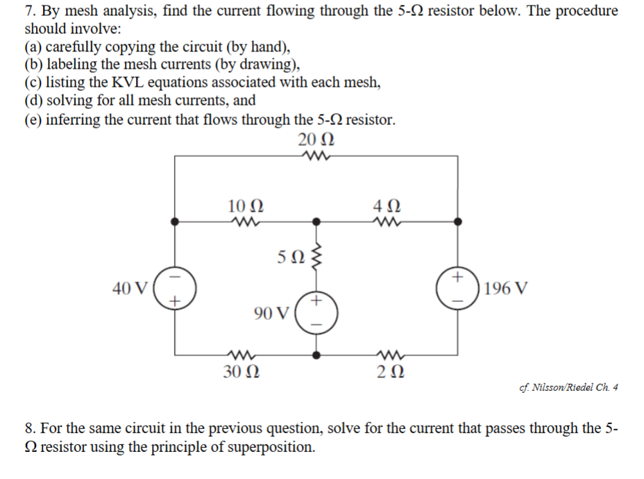 Solved By mesh analysis, find the current flowing through | Chegg.com