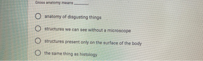 Solved Gross anatomy means O anatomy of disgusting things O | Chegg.com