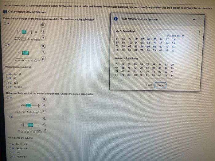 Solved - Use the same scales to construct modified boxplots | Chegg.com