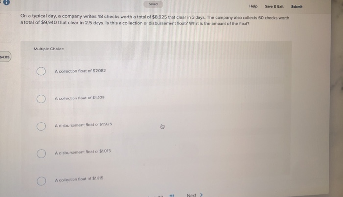 Solved Saved Help Save & Exit Submit On a typical day, a | Chegg.com