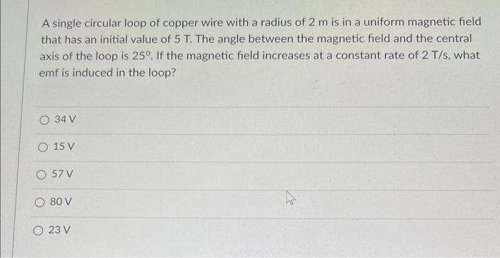 Solved A single circular loop of copper wire with a radius | Chegg.com