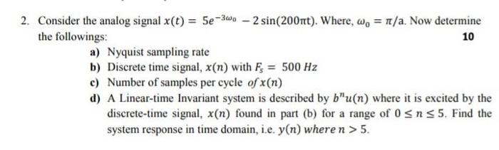 Solved 2. Consider the analog signal | Chegg.com