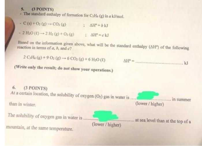 Solved 5. (3 POINTS) - The standard enthalpy of formation | Chegg.com
