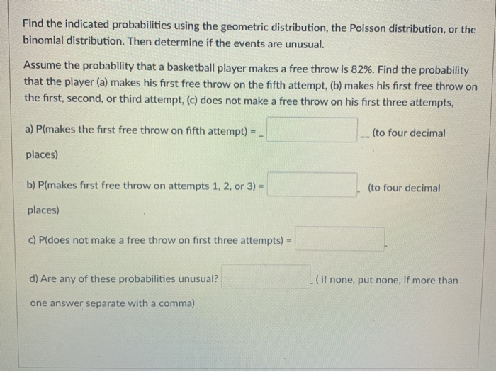 Solved Find the indicated probabilities using the geometric | Chegg.com
