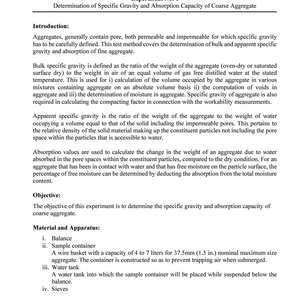 Solved Determination of Specific Gravity and Absorption | Chegg.com