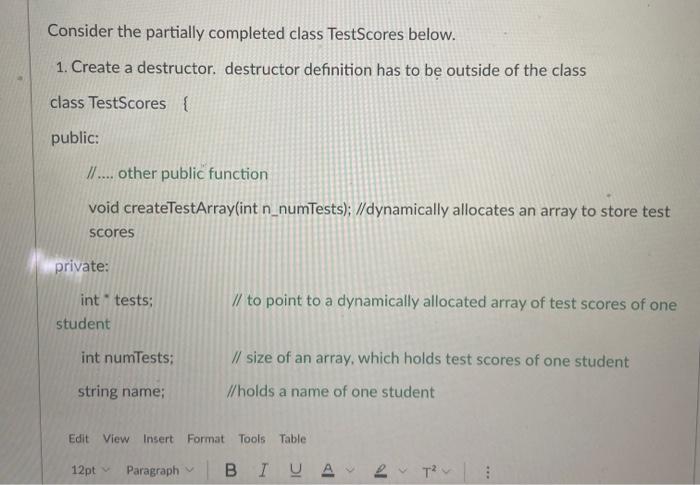 Solved Consider the partially completed class TestScores | Chegg.com