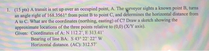 Solved (15 pts) A transit is set up over an occupied point, | Chegg.com