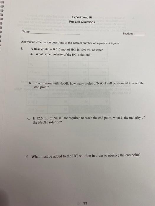 Solved Experiment 10 Pre-Lab Questions Name: Section: Answer | Chegg.com