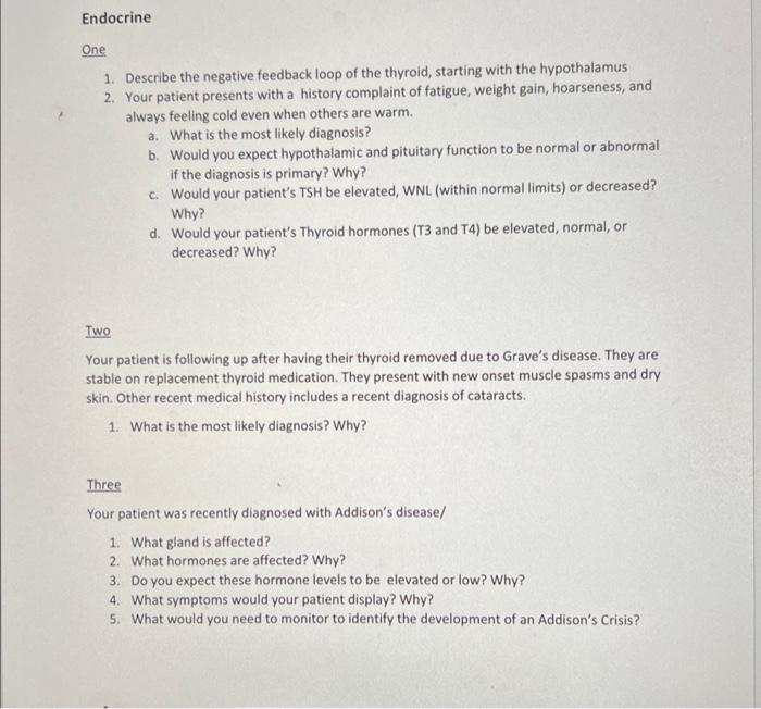 Solved Endocrine One 1. Describe the negative feedback loop | Chegg.com