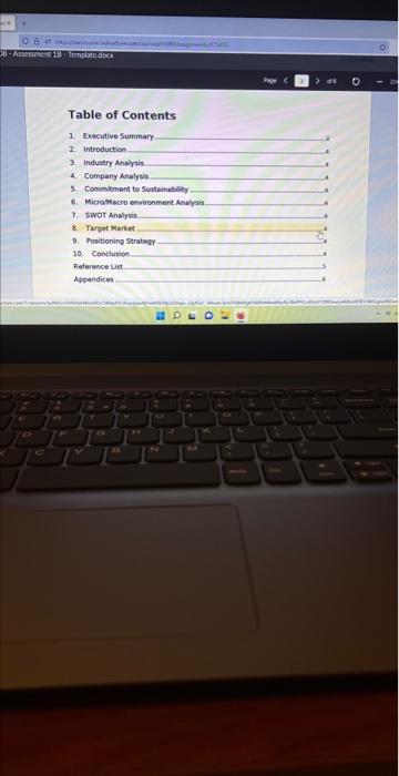 Solved Table of Contents 1. Enecutive Summary. 2. | Chegg.com