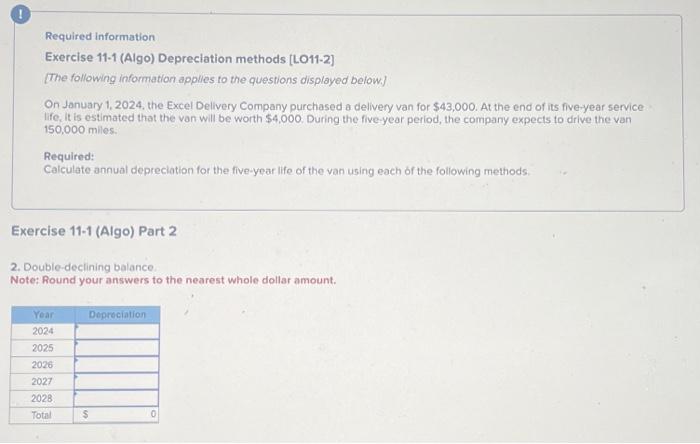 Solved Required information Exercise 11-1 (Algo) | Chegg.com