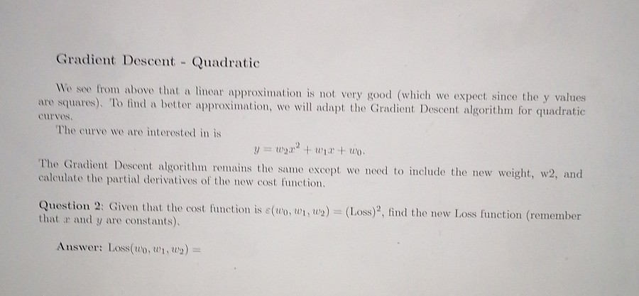 Solved Gradient Descent - Quadratic We see from above that a | Chegg.com