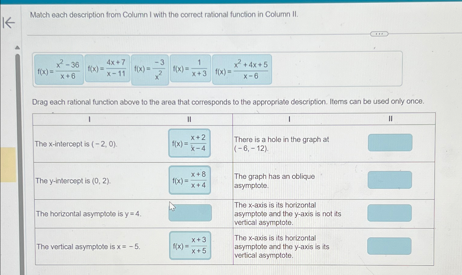 Solved Match each description from Column I with the correct | Chegg.com
