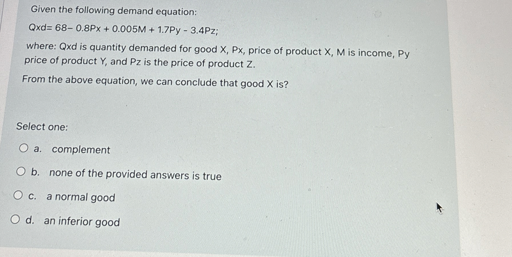 Solved Given the following demand | Chegg.com