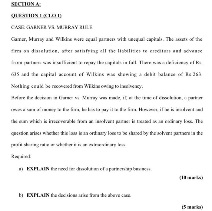 Solved SECTION A: QUESTION 1 (CLO 1) CASE: GARNER VS. MURRAY | Chegg.com