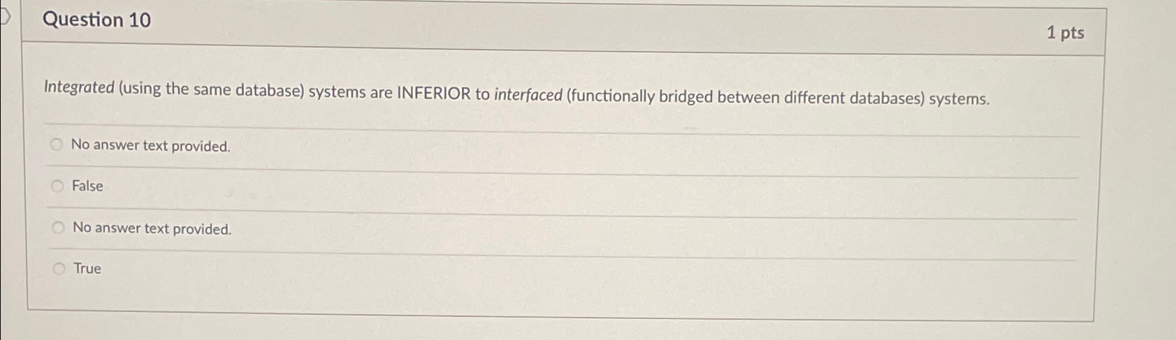 Solved Question 101 ﻿ptsIntegrated (using the same database) | Chegg.com