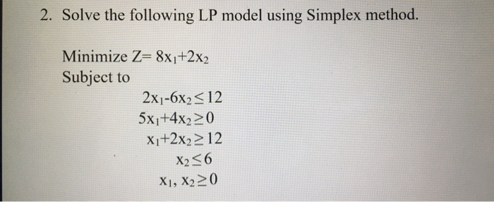 Solved 2. Solve the following LP model using Simplex method. | Chegg.com
