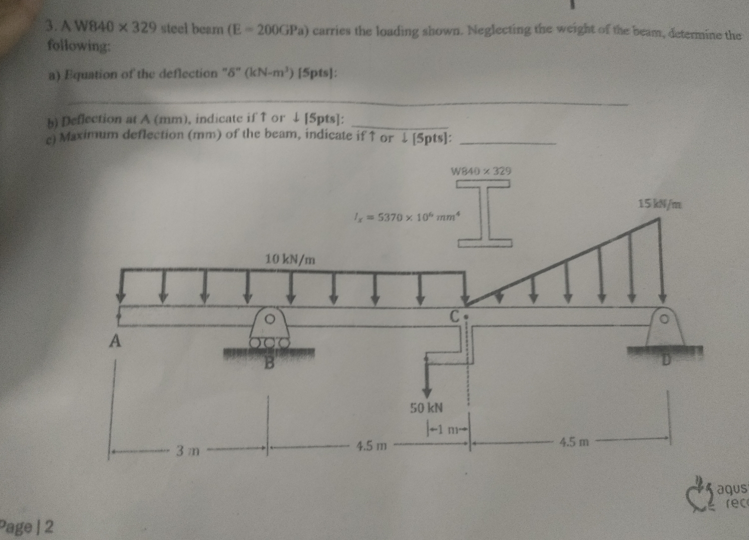 Solved A W840 ×329 ﻿steel beam ( E-200GPa ) ﻿carries the | Chegg.com