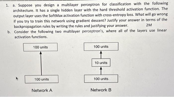 Solved 1. a. Suppose you design a multilayer perceptron for | Chegg.com