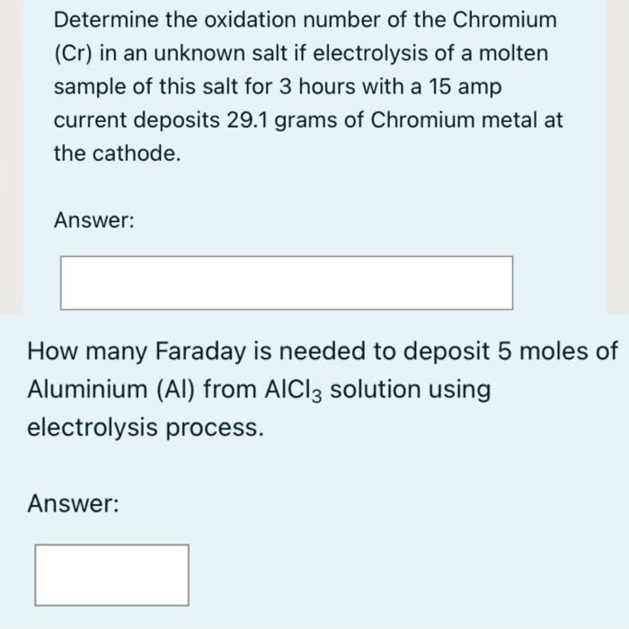 Solved Determine the oxidation number of the Chromium (Cr) | Chegg.com