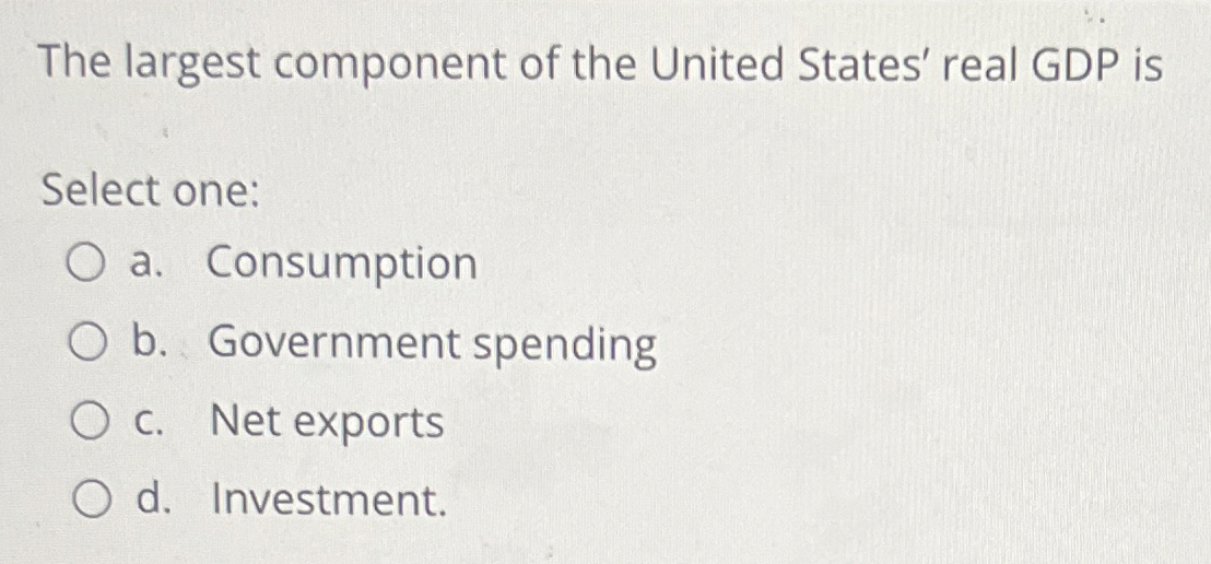 Solved The largest component of the United States' real GDP | Chegg.com