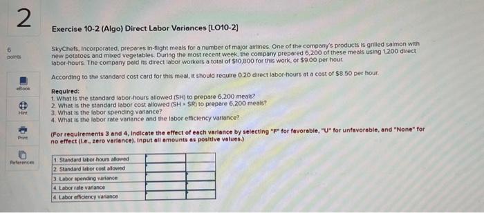 Solved Exercise 10-2 (Algo) Direct Labor Variances [LO10-2] | Chegg.com