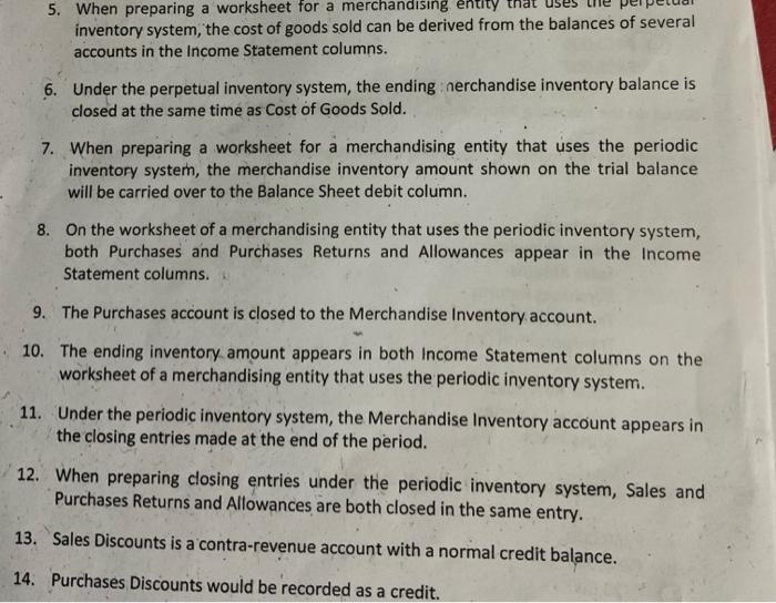 Solved 5. When preparing a worksheet for a merchandising | Chegg.com