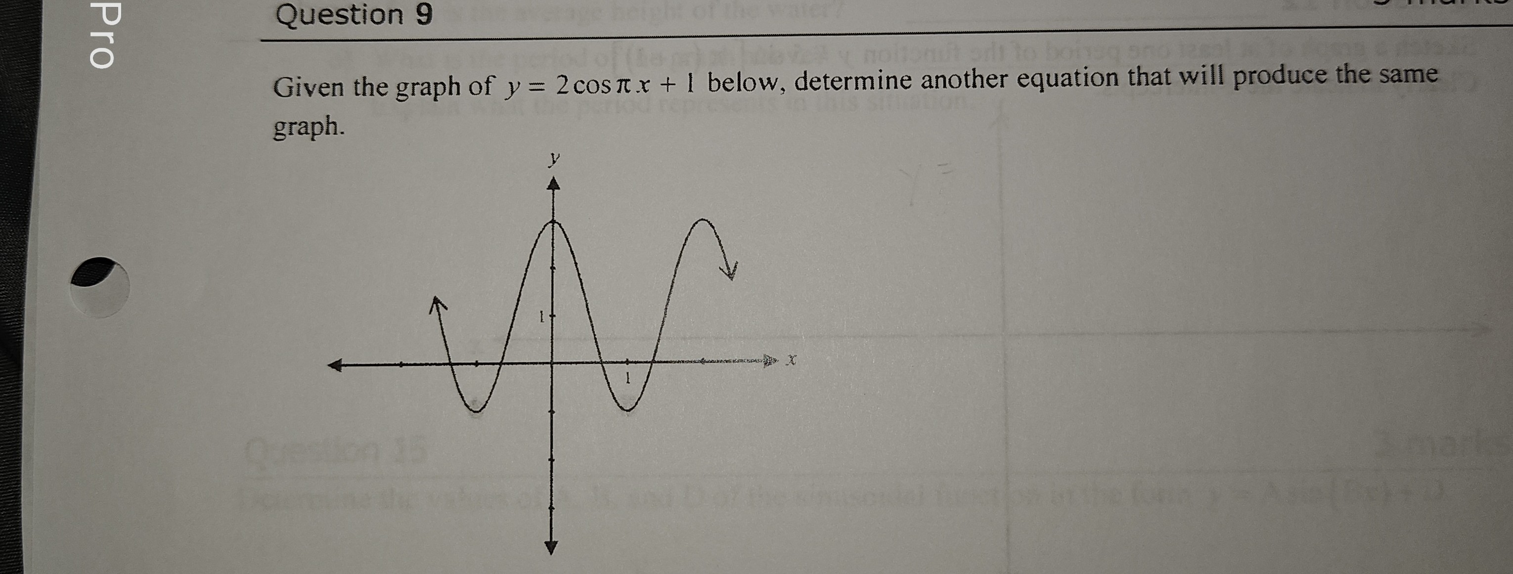 Solved Given the graph of y=2cosπx+1 ﻿below, determine | Chegg.com