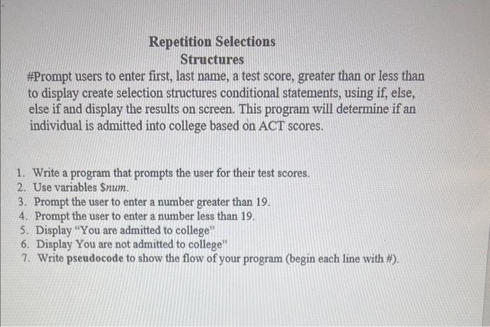 Write pseudocode to show the flow of your program | Chegg.com
