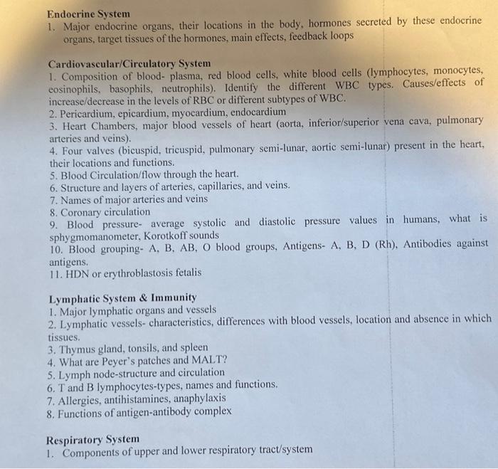 Solved Endocrine System 1. Major endocrine organs, their | Chegg.com