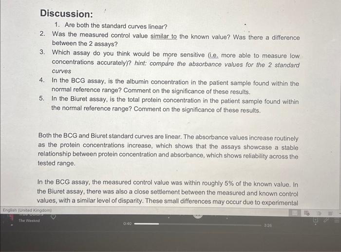 Results / Calculations: The BCG assay Table 1. | Chegg.com