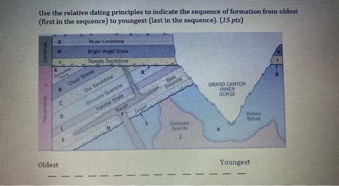 Solved Use the relative dating principles to indicate the | Chegg.com