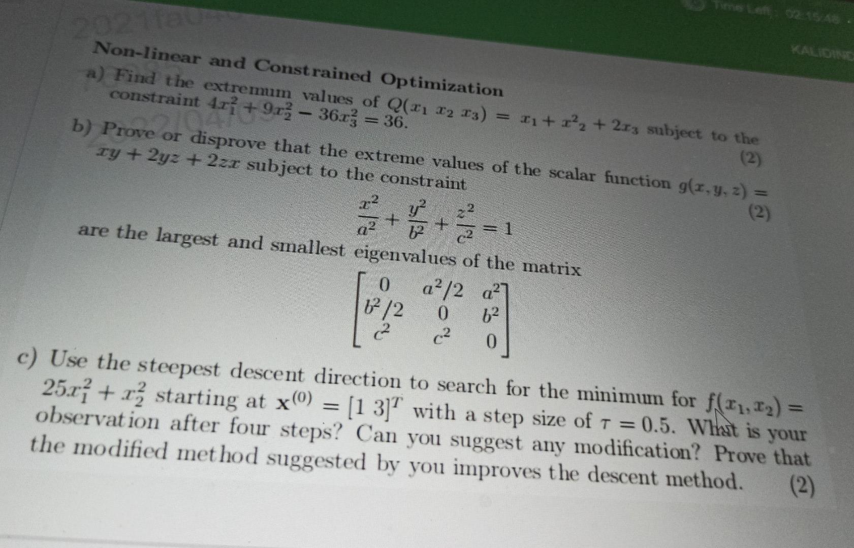 Solved Non-linear and Constrained Optimization a) Find the | Chegg.com