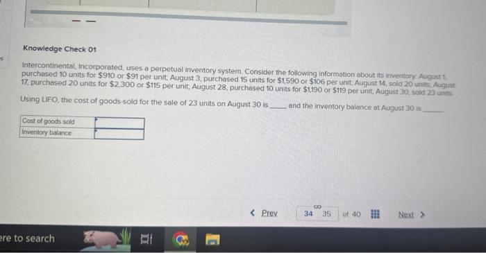 Solved Knowledge Check 01 Intercontinental, incorporated. | Chegg.com