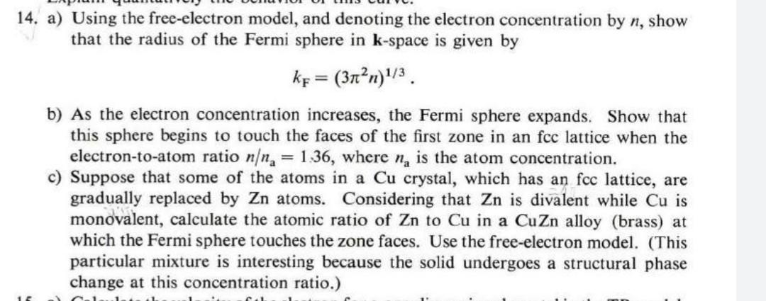 Solved 4. a) Using the free-electron model, and denoting the | Chegg.com