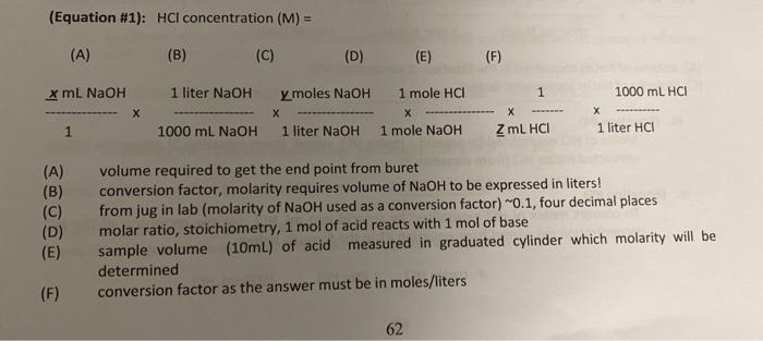 Solved (Equation #1): HCl concentration (M) = (A) (B) (C) | Chegg.com