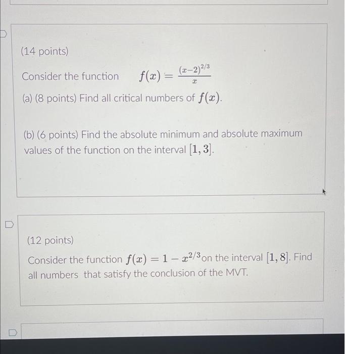 Solved 14 Points X 2 2 3 2 Consider The Function F X