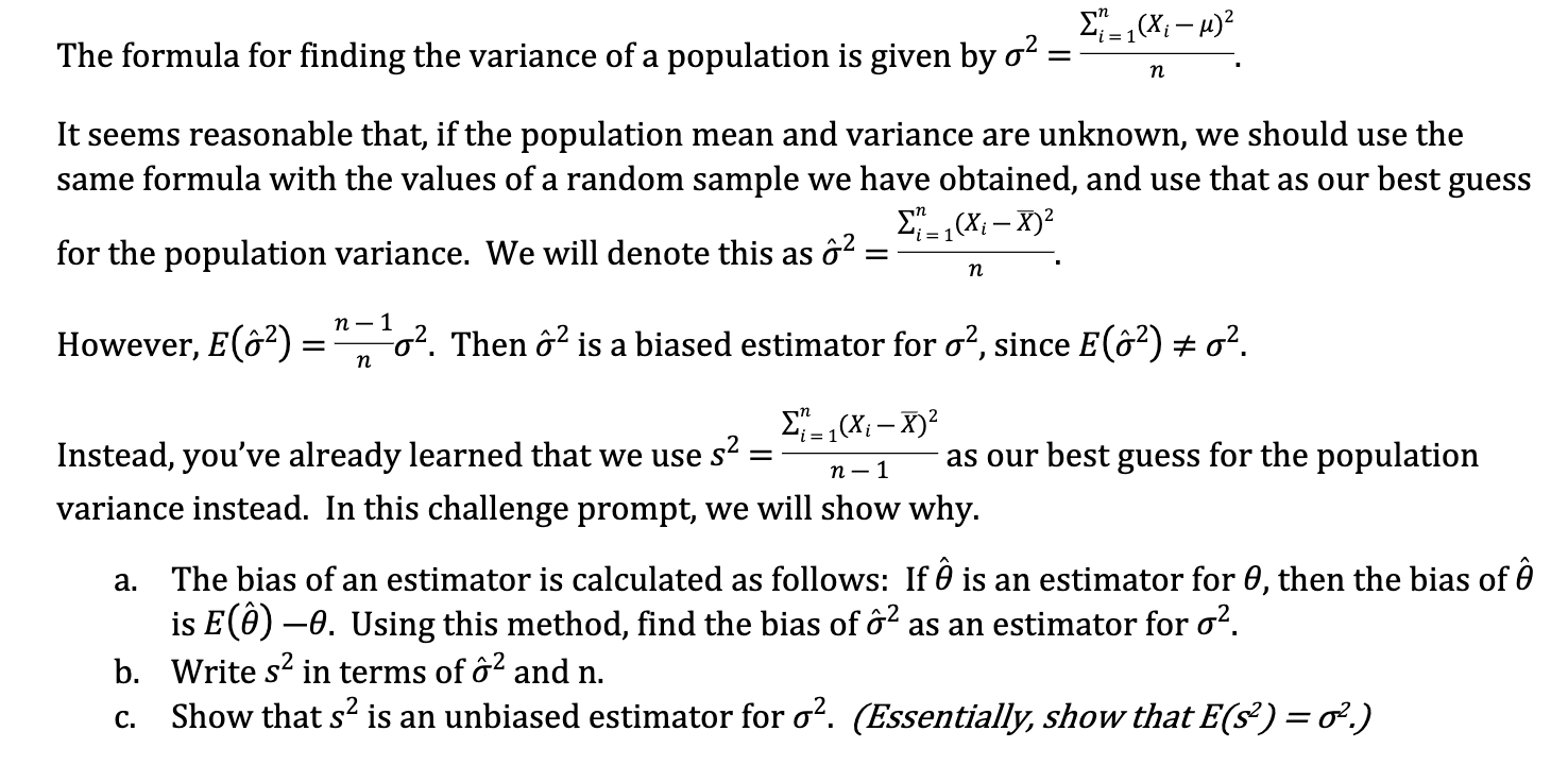 Solved The formula for finding the variance of a population | Chegg.com