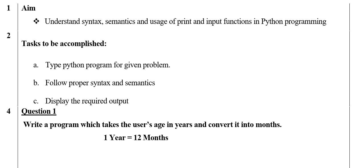 Solved 1 Aim Understand syntax, semantics and usage of print | Chegg.com