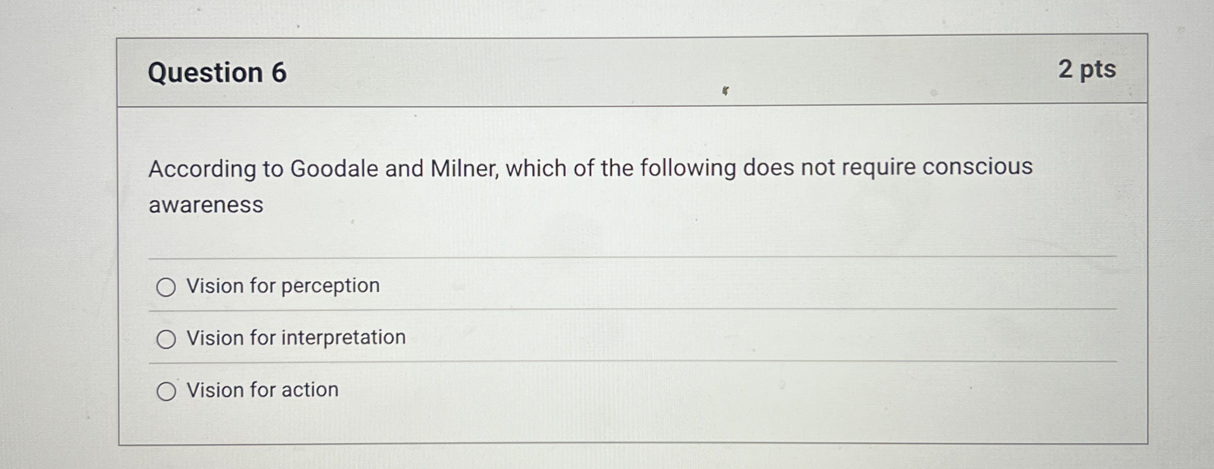 Solved Question 6According to Goodale and Milner, which of | Chegg.com