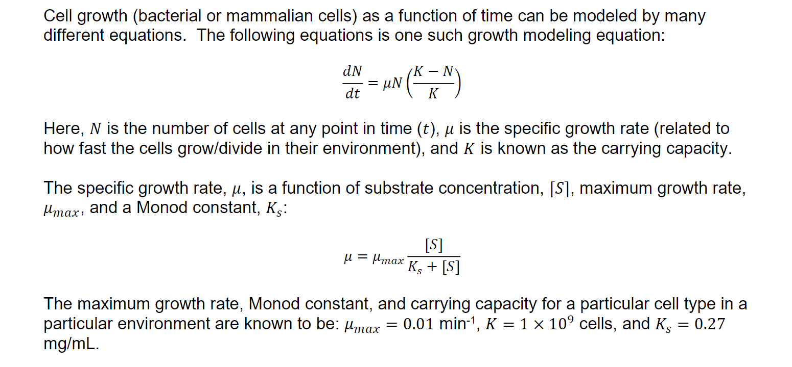 Solved Cell growth (bacterial or mammalian cells) ﻿as a | Chegg.com