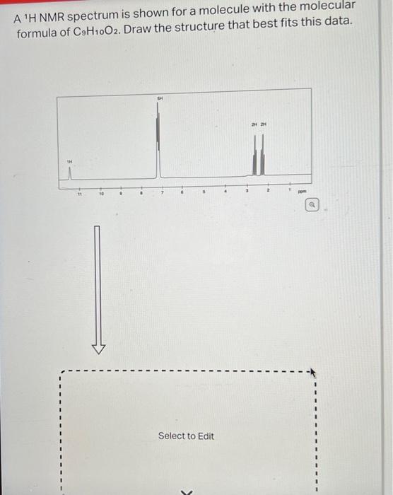 Solved A 1H NMR spectrum is shown for a molecule with the | Chegg.com