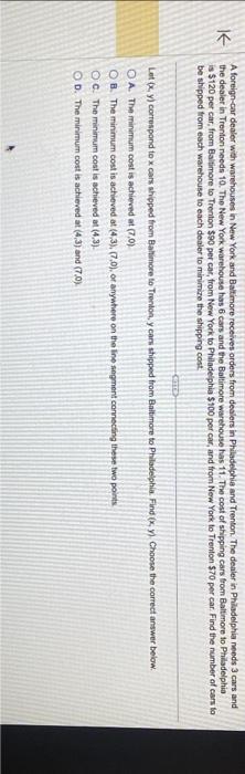 Solved A foreign-car dealer with warehouses in New York and | Chegg.com