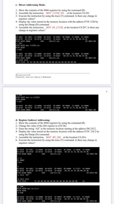 Solved e- Direet Addressing Mode: I- Show the coatents of | Chegg.com