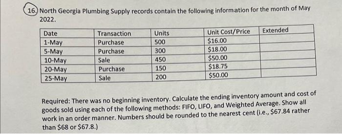 Solved 6. North Georgia Plumbing Supply records contain the | Chegg.com